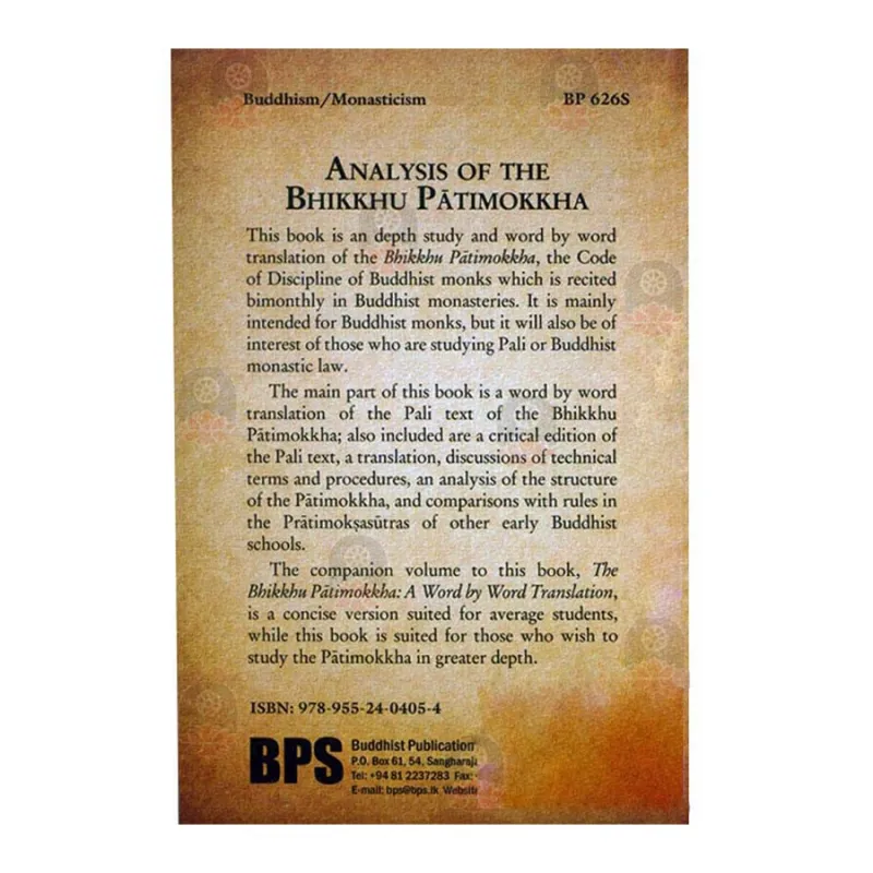 Analysis Of The Bhikkhu Patimokkha | Buy Online | BuddhistCC Online ...
