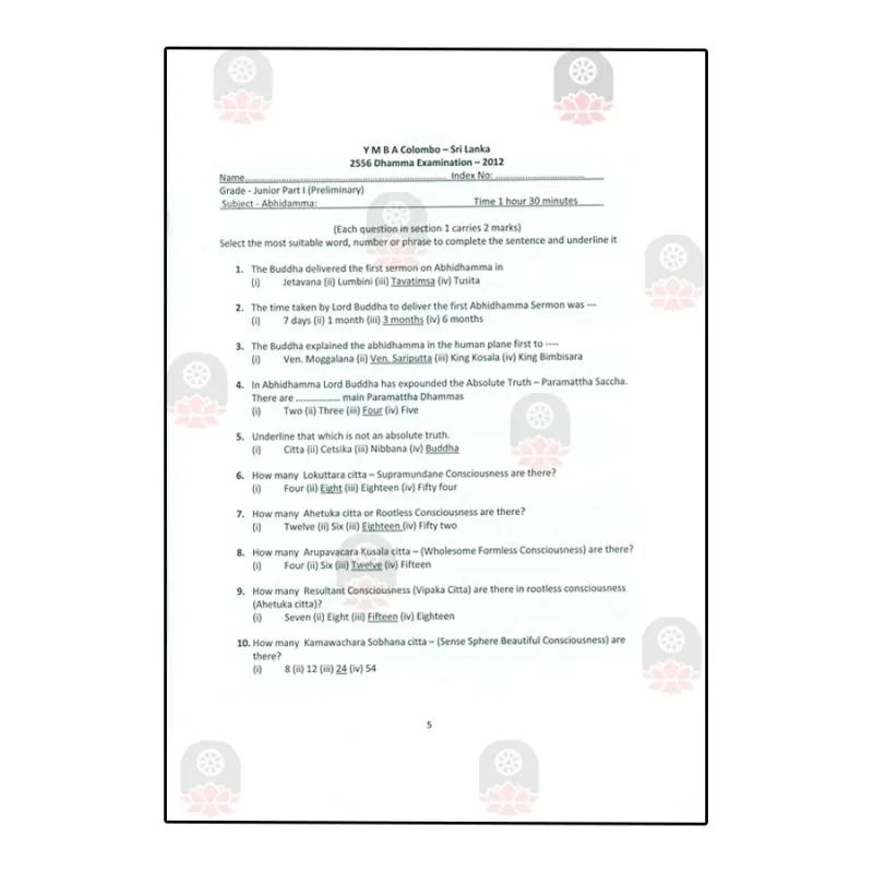 Junior Part 1-Suggested Answers For Abhidhamma Questions | Buy Online ...